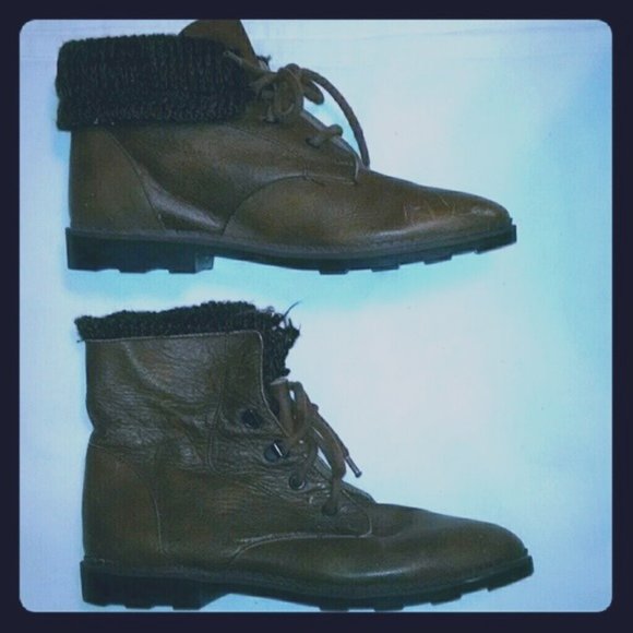 buskins | Shoes | Vintage Brown Leather Collar Sweater Boots Shoes ...